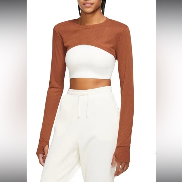 Nike | Tops | Nike Yoga Luxe Rib Shrug In Brownmulti Bolero Shrug Cover ...